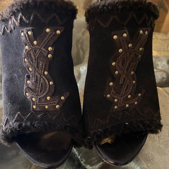 Yves Saint Laurent | Shoes | Ysl Platform Shearling Mules Slides Brown ...